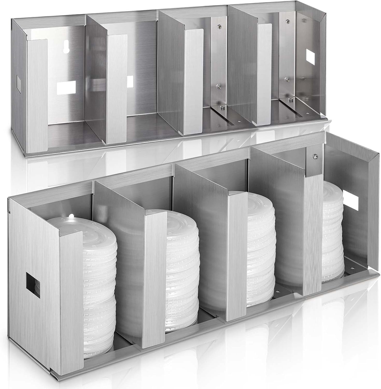 4 Compartments Stainless Steel Cup Dispenser with Adjustable Dividers ...