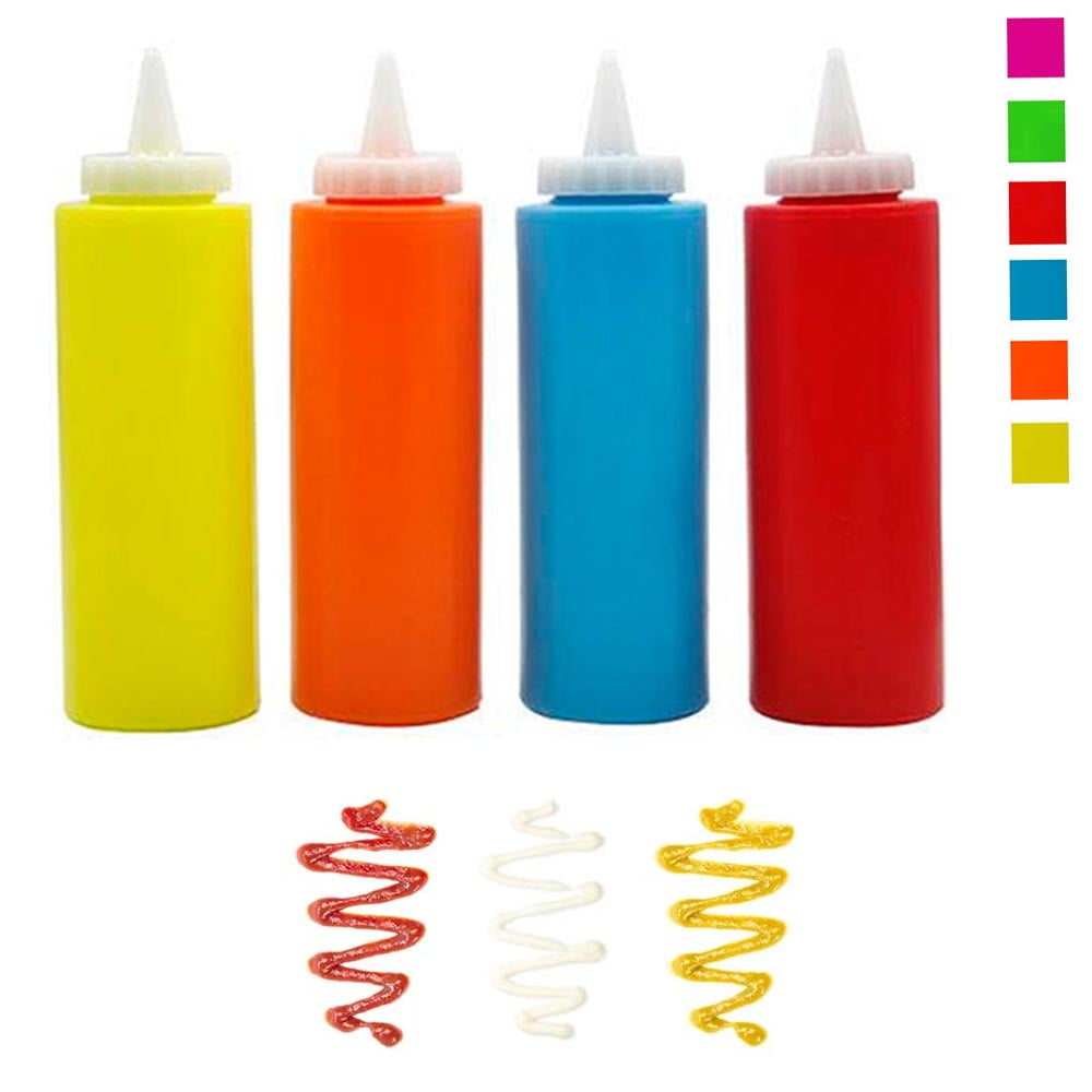 4 Condiment Squeeze Bottle Dispenser Salad Dressing Plastic 12oz ...
