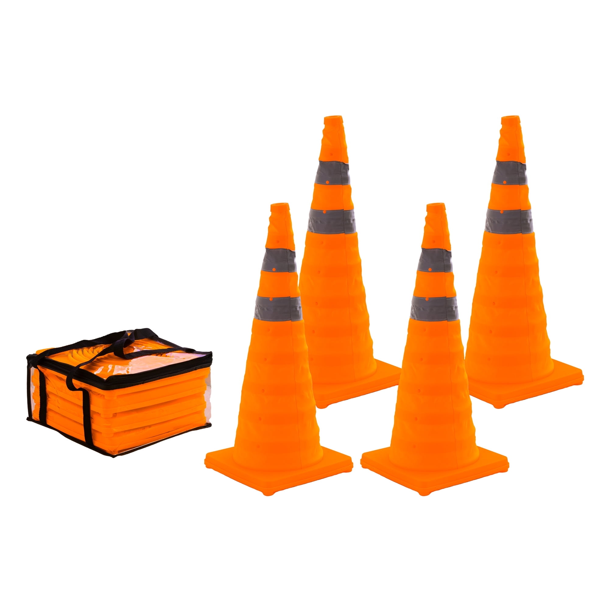 (4 Cones) 28 Inch Collapsible Traffic Safety Cones, Reflective Collar ...