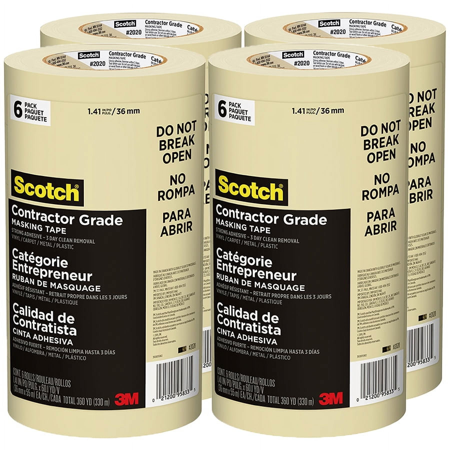 3M 4 Contractor Packs of 1.41" x 60 yds 202036AP6 Tan Scotch Contractor ...