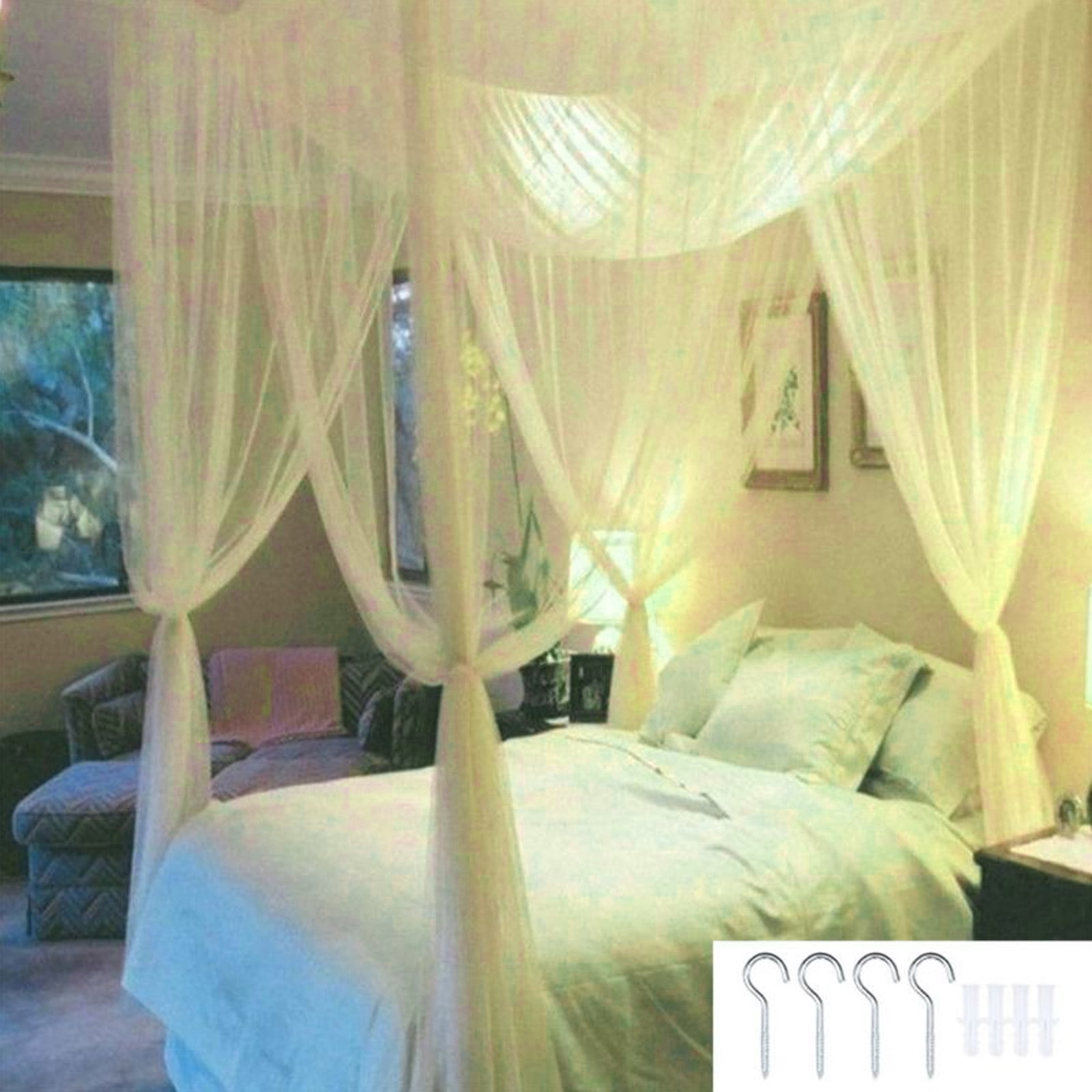 4 Corner Bed Canopy Mosquito Net 4 Door Square Canopy Bed Curtains ...