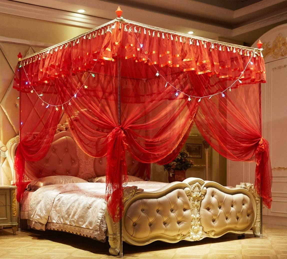 4 Corner Canopy Bed Curtains Bed Canopy Mosquito Net Canopies (Queen ...