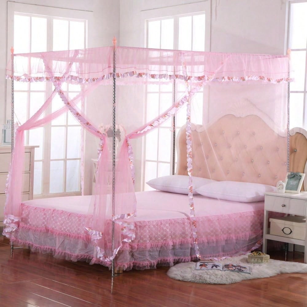 4 Corner Canopy For Beds, Canopy Bed Curtains, Bed Canopy For Girls ...