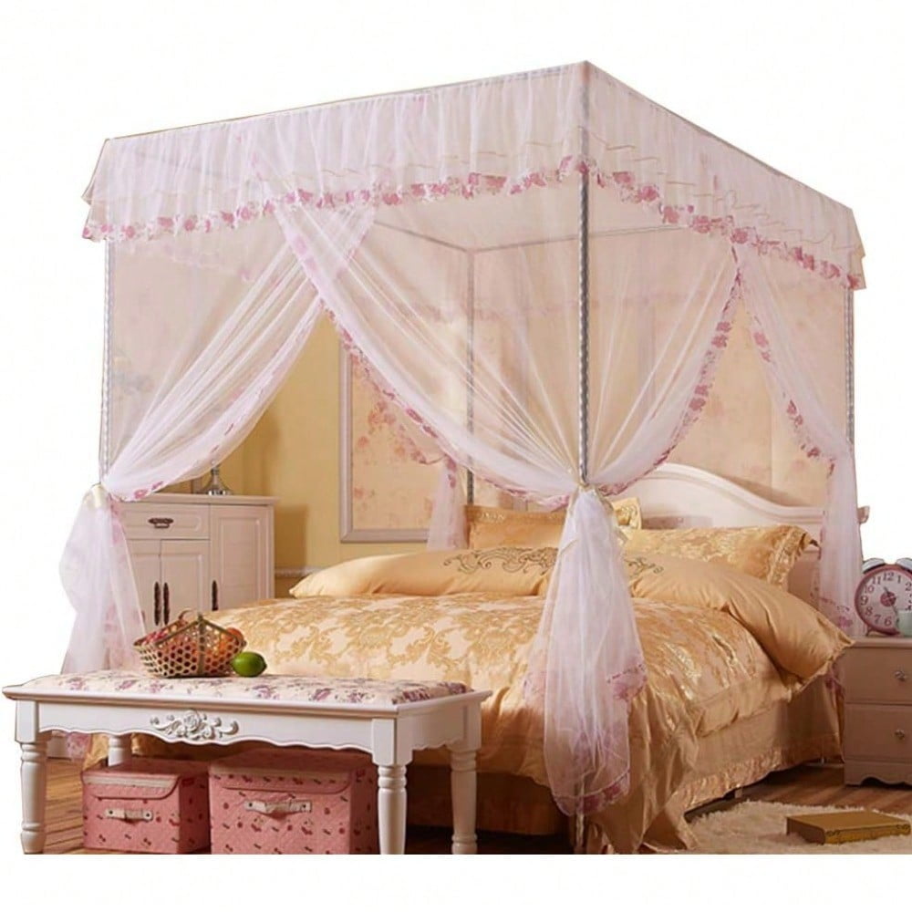 4 Corner Canopy For Beds, Canopy Bed Curtains, Bed Canopy For Girls ...