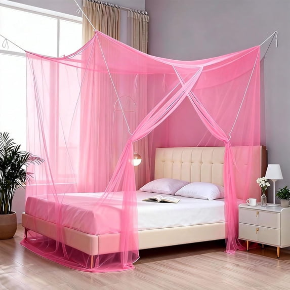 4 Corner Mosquito Net for Bed, Queen Size Canopy Netting Drapes | Ultra ...