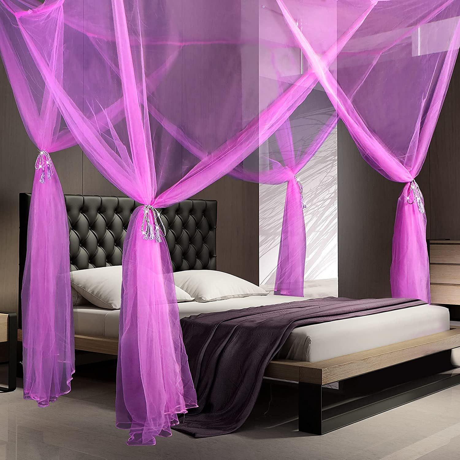 4 Corner Post Bed Canopy, Large Mosquito Net Bedroom Canopy Curtains ...
