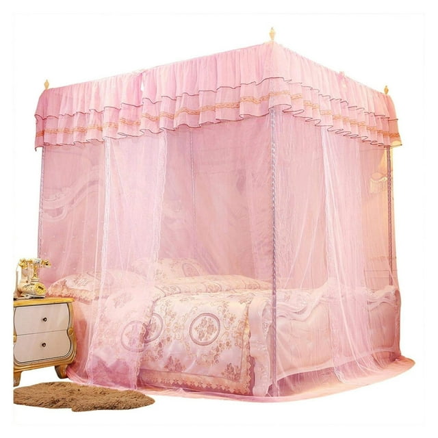 4 Corner Post Bed Canopy, Luxury Net, 3 Side Openings Post Bed Curtain ...