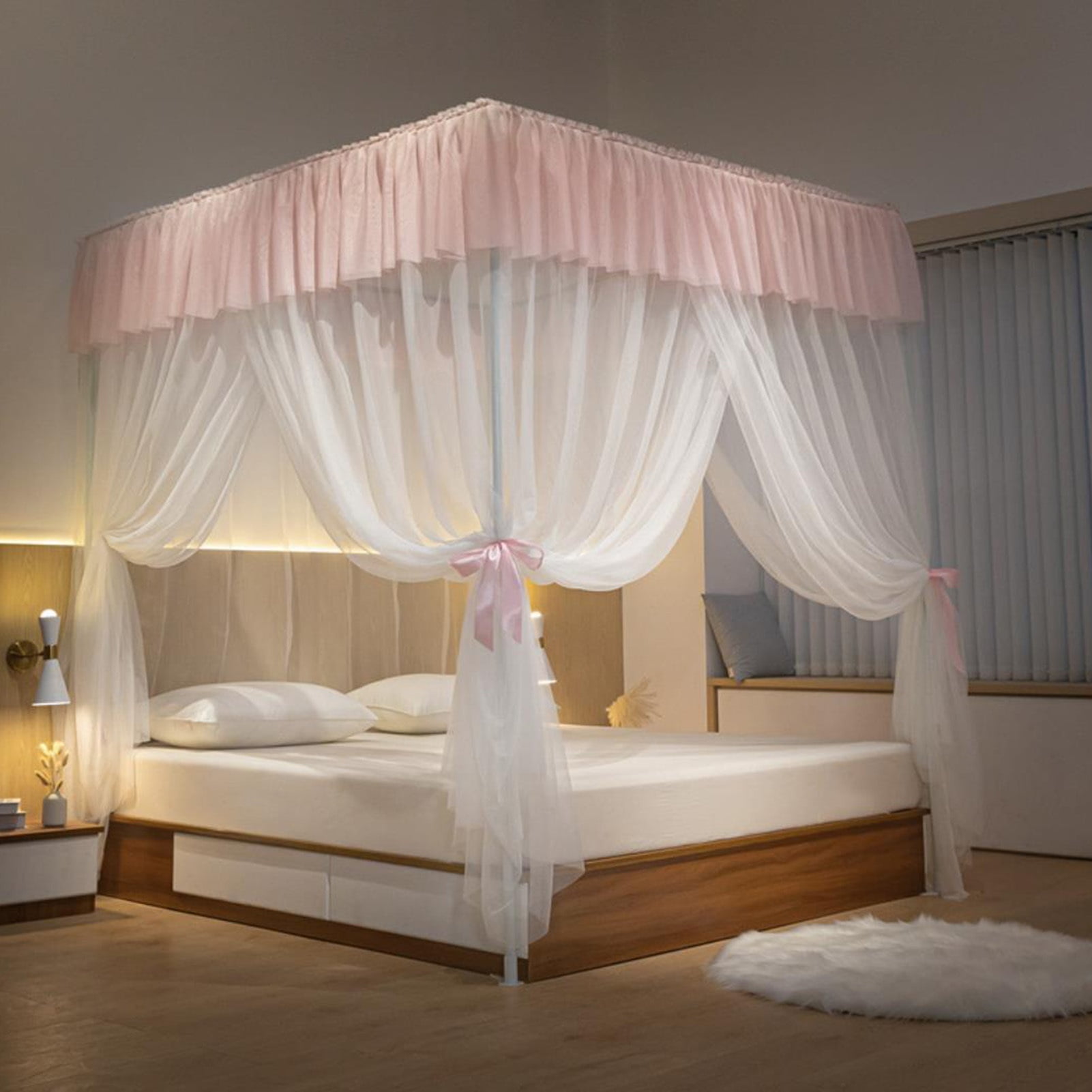 4 Corners Post Canopy Bed Curtains for Adults,3 Openings Mosquito Net ...