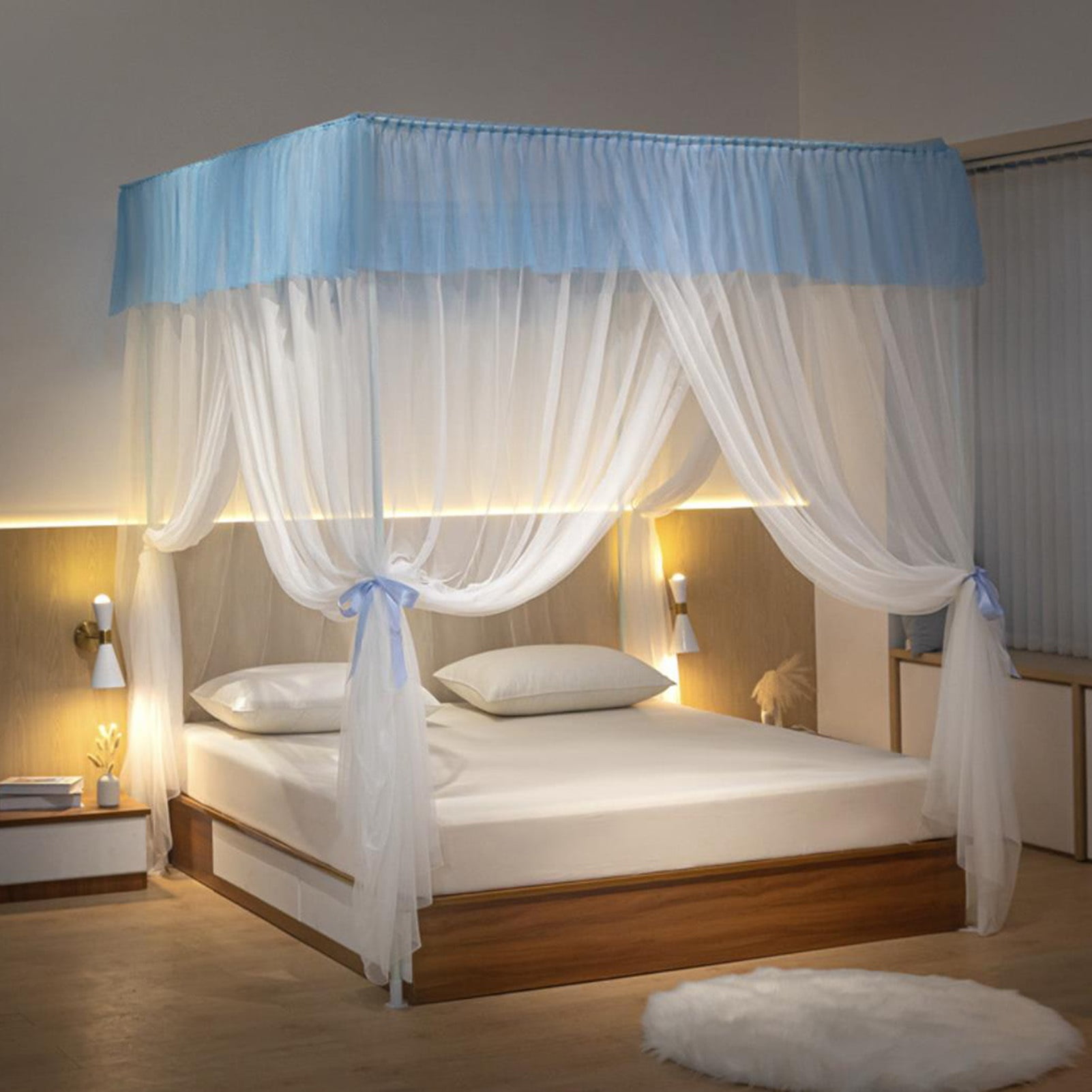 4 Corners Post Canopy Bed Curtains for Adults,3 Openings Mosquito Net ...