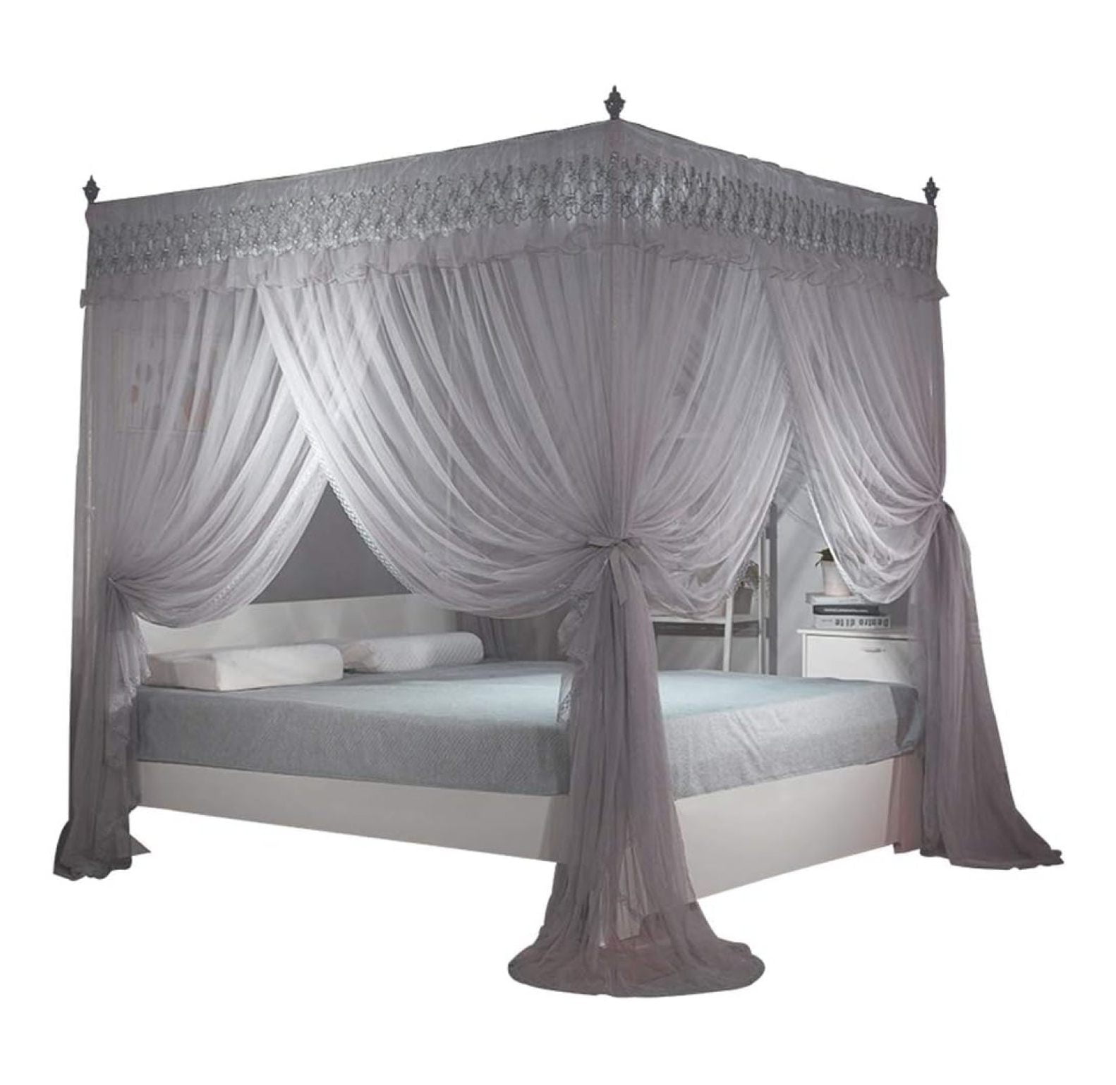 4 Corners Post Canopy Bed Curtains for Girls Adults- 4 Openings Bed ...
