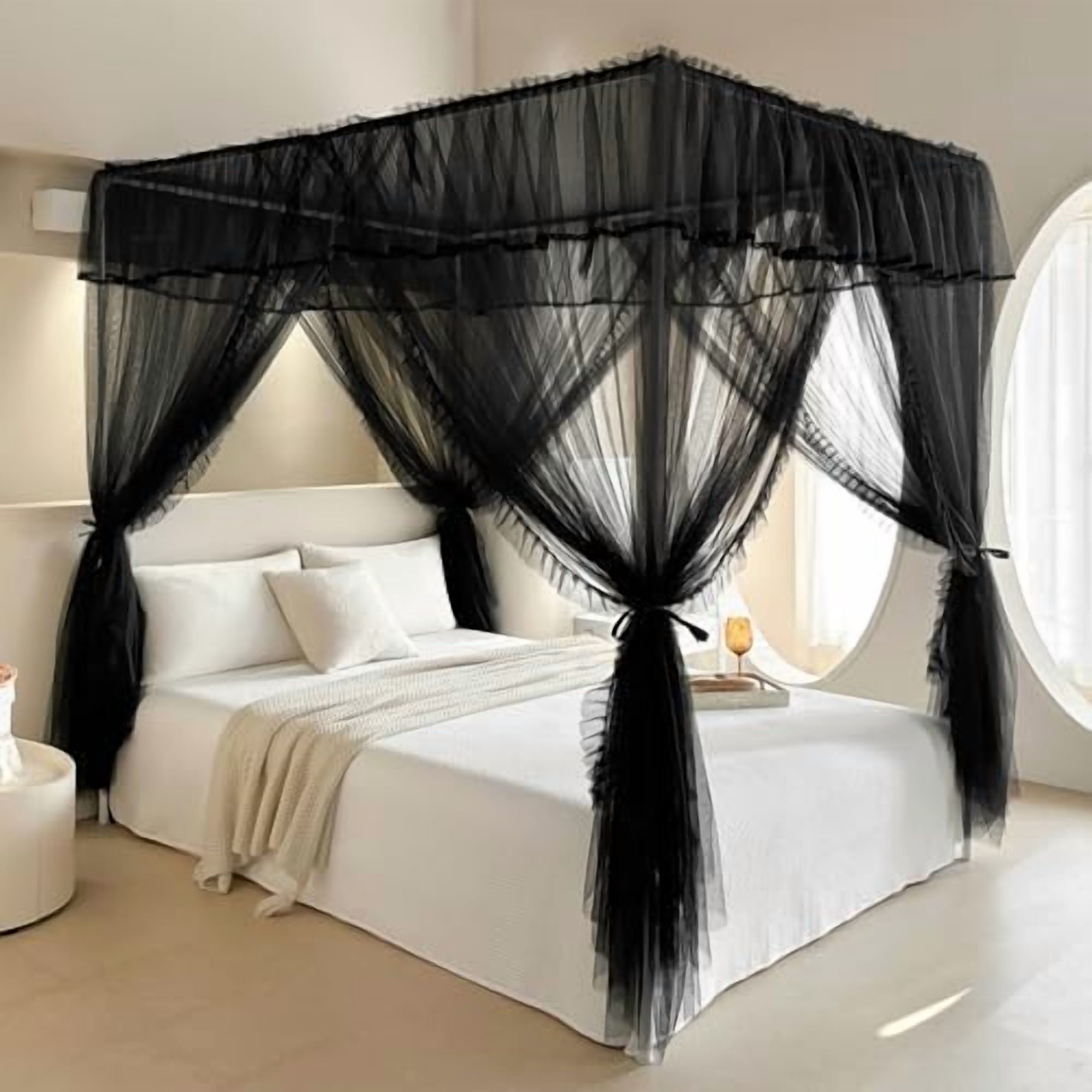 4 Corners Post Ruffle Princess Bed Canopy Curtain - Double Layer Cozy ...
