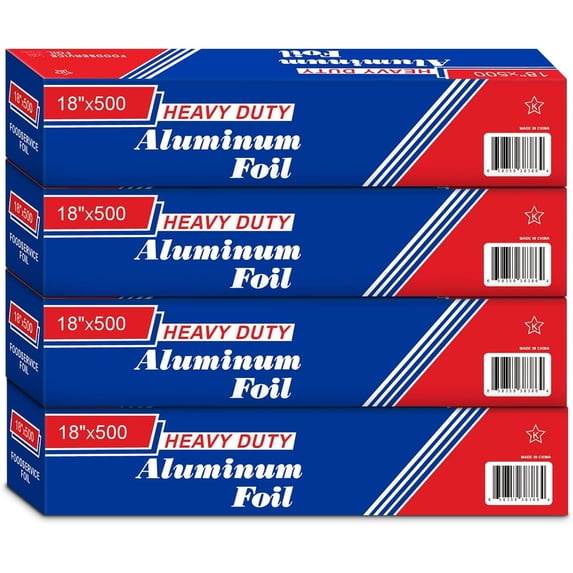 4 Count Heavy Duty Aluminum Foil Roll for Food 18 Inches 500 FT Heavy ...