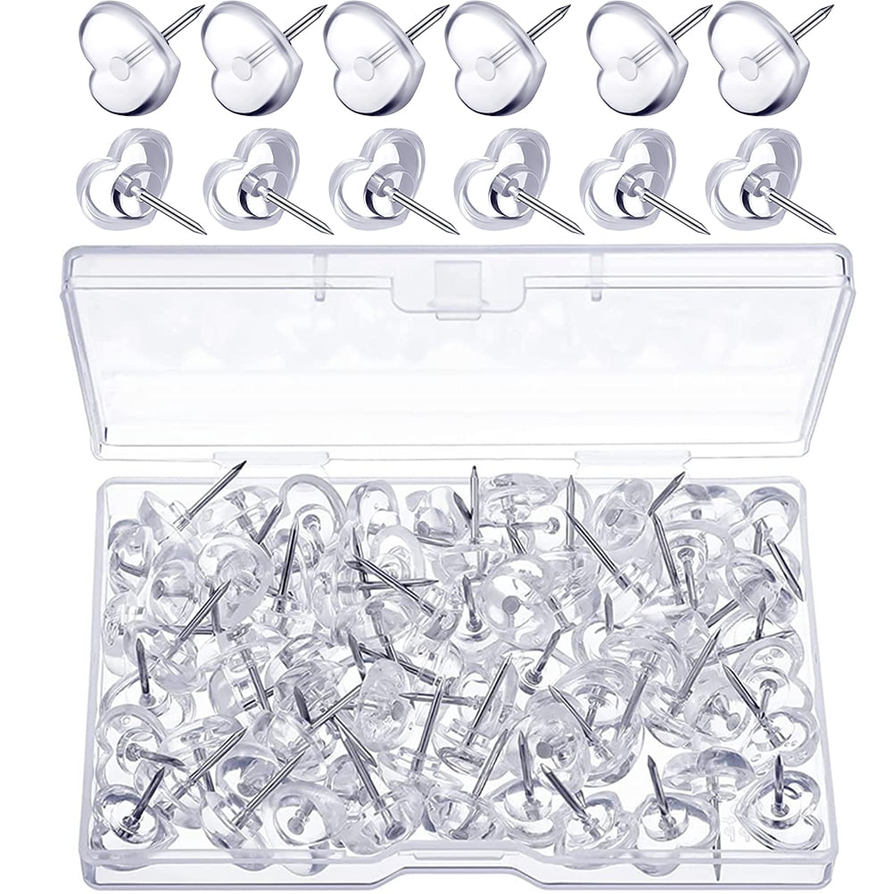 4 Count Transparent Heart Pushpin Markers Bulletin Board Hook Pins ...