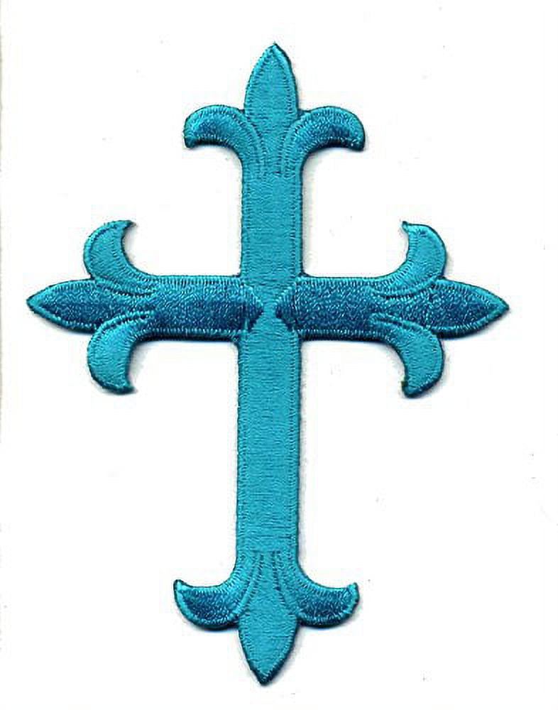 4" Cross - Tropical Blue - Fleur De Lis - Religious - Iron on Applique ...