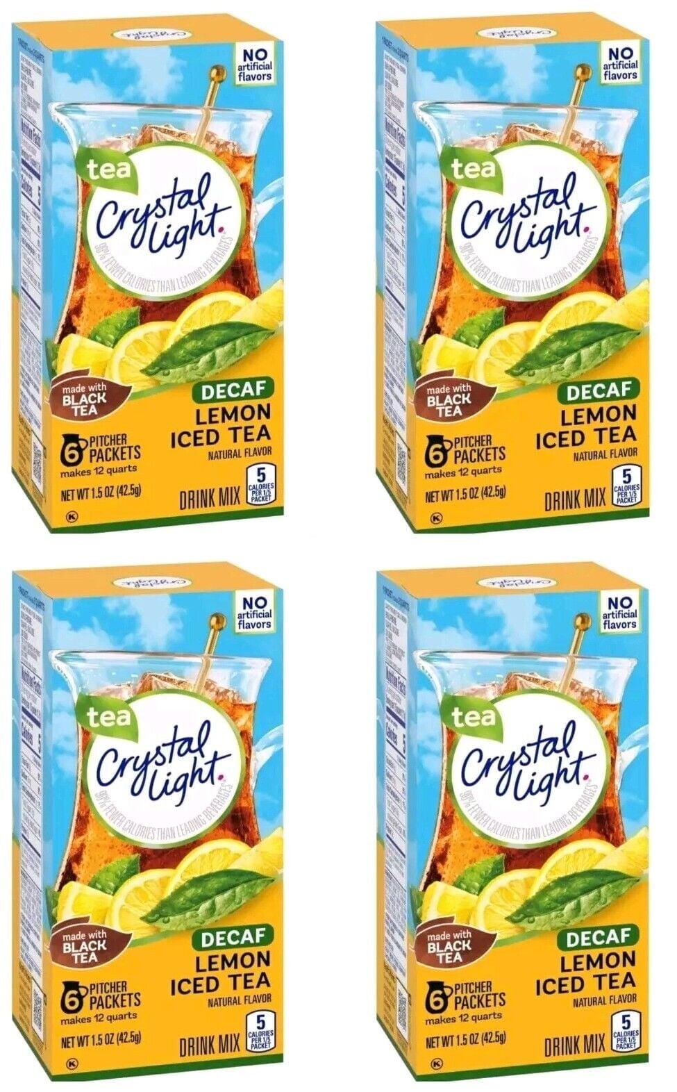 4 Crystal Light Decaf Lemon Iced Tea Sugar Free Drink Mix 24 Ct Pitcher ...