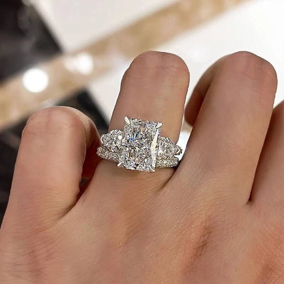 4 Ct Radiant Cut Lab Created Diamond Bridal Wedding Ring Set 14K White ...