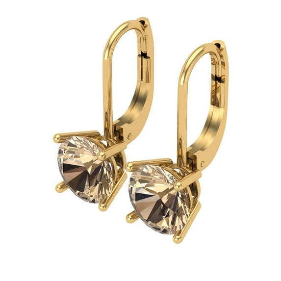 4 Ct Round Cut Drop Dangle Yellow Moissanite 18K Yellow Solid Solid ...