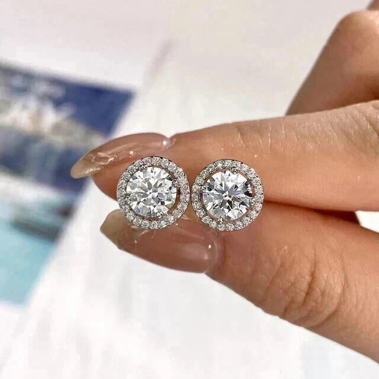 4 Ct Round Cut Lab Created Diamond Halo Women's Stud Earrings 14K White ...