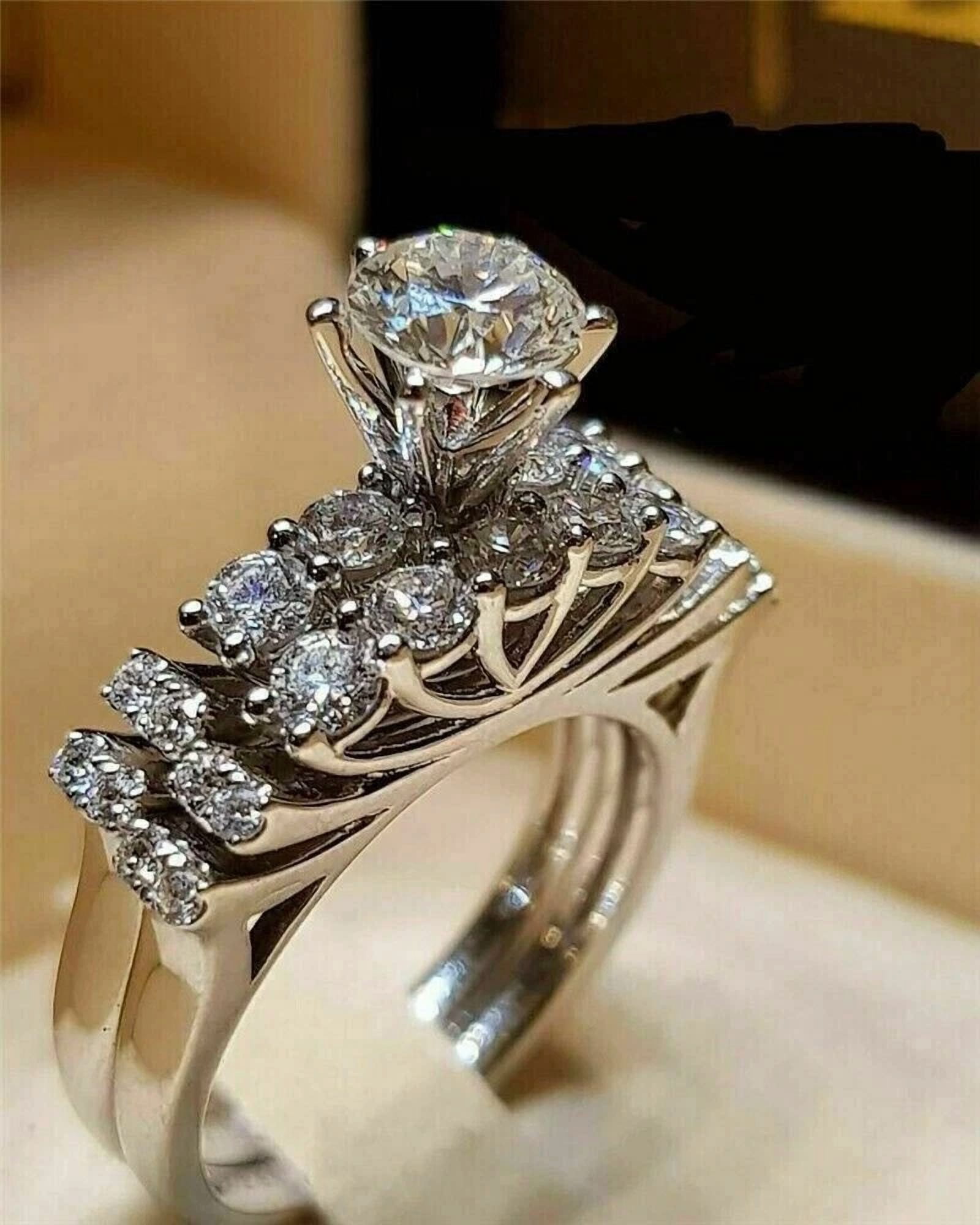 4 Ct Round Cut Moissanite Engagement Wedding Ring Set Solid 14K White ...