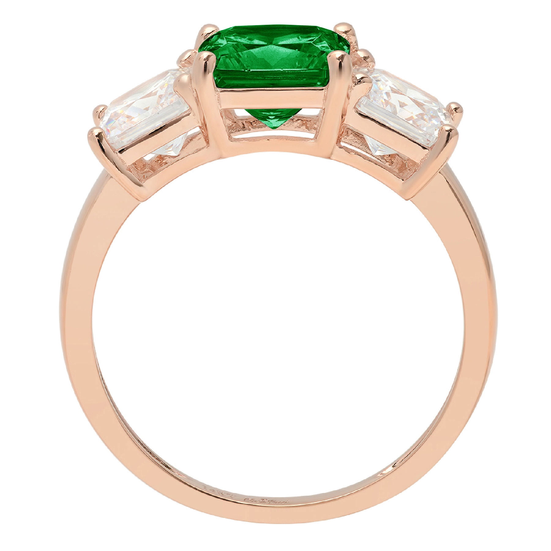 4 Ct Square Emerald Cut Emerald Three-Stone Ring in Solid 18K Rose Gold ...