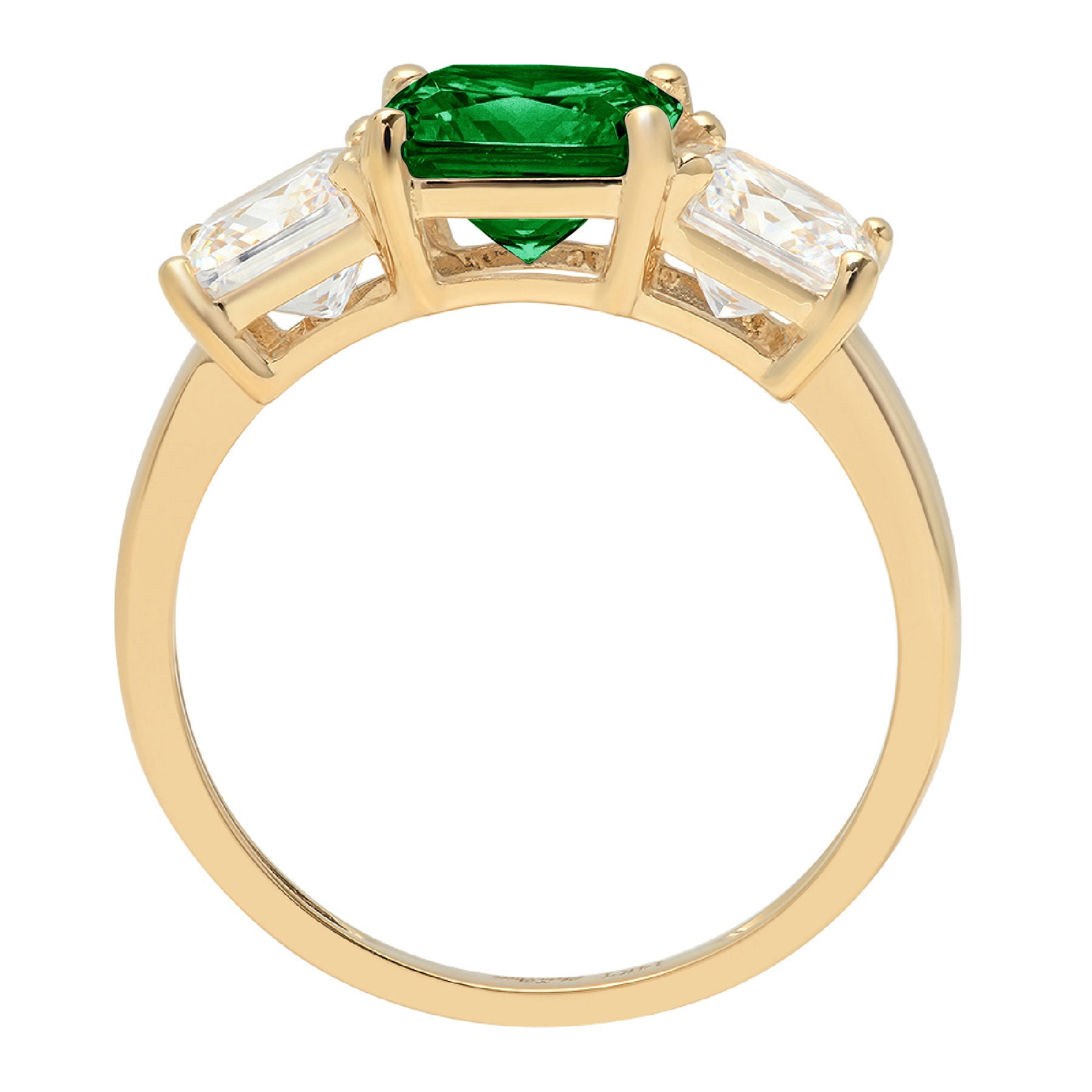 4 Ct Square Emerald Cut Emerald Three-Stone Ring in Solid 18K Yellow ...