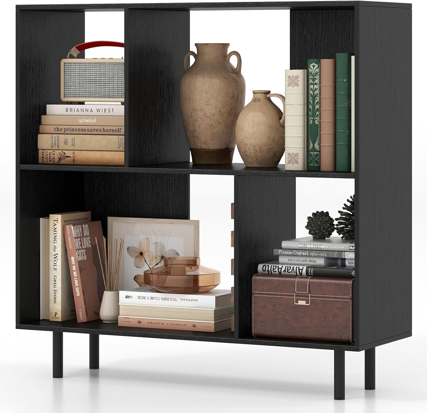 4 Cubby Open Bookcase, 3-Tier Freestanding Bookshelf with Detachable ...