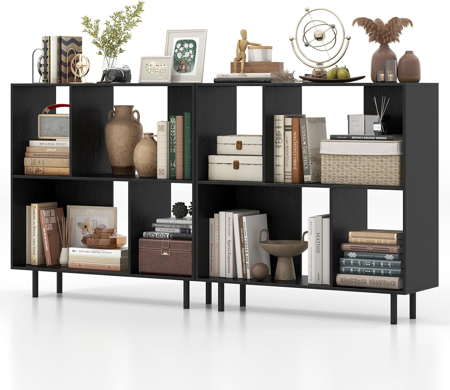 4 Cubby Open Bookcase, 3-Tier Freestanding Bookshelf with Detachable ...