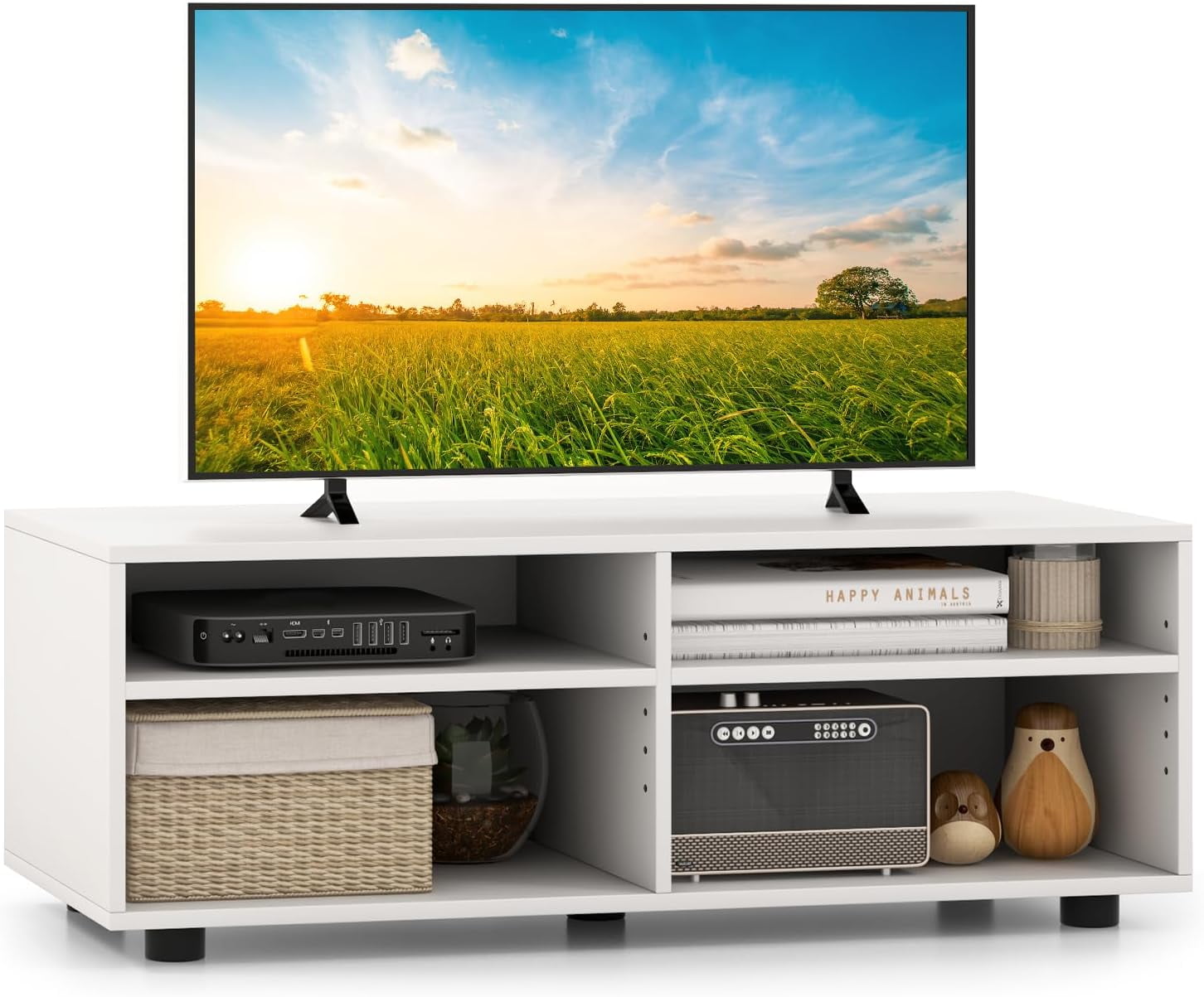 4-Cubby TV Stand for TVs up to 40", Modern Media Console Table w ...