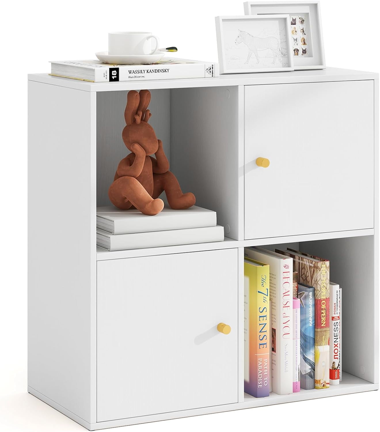 4 Cube Bookcase, 2-Tier Freestanding Book Shelf with Open Compartments ...