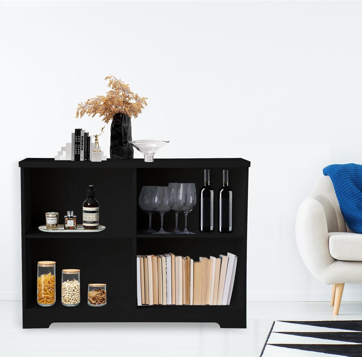 4 Cube Bookcase, 2 Tire Bookshelf, Storage and Display Bookshelf for ...
