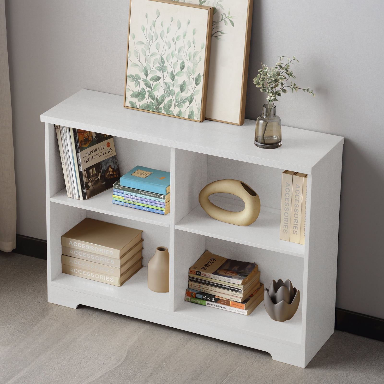 4 Cube Bookcase, 2 Tire Bookshelf, Storage and Display Bookshelf for ...