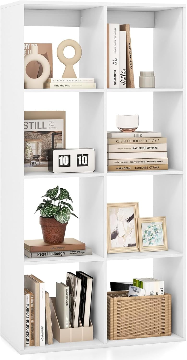 4-Cube Bookcase 3-Tier Bookshelf with Open Compartments Freestanding ...