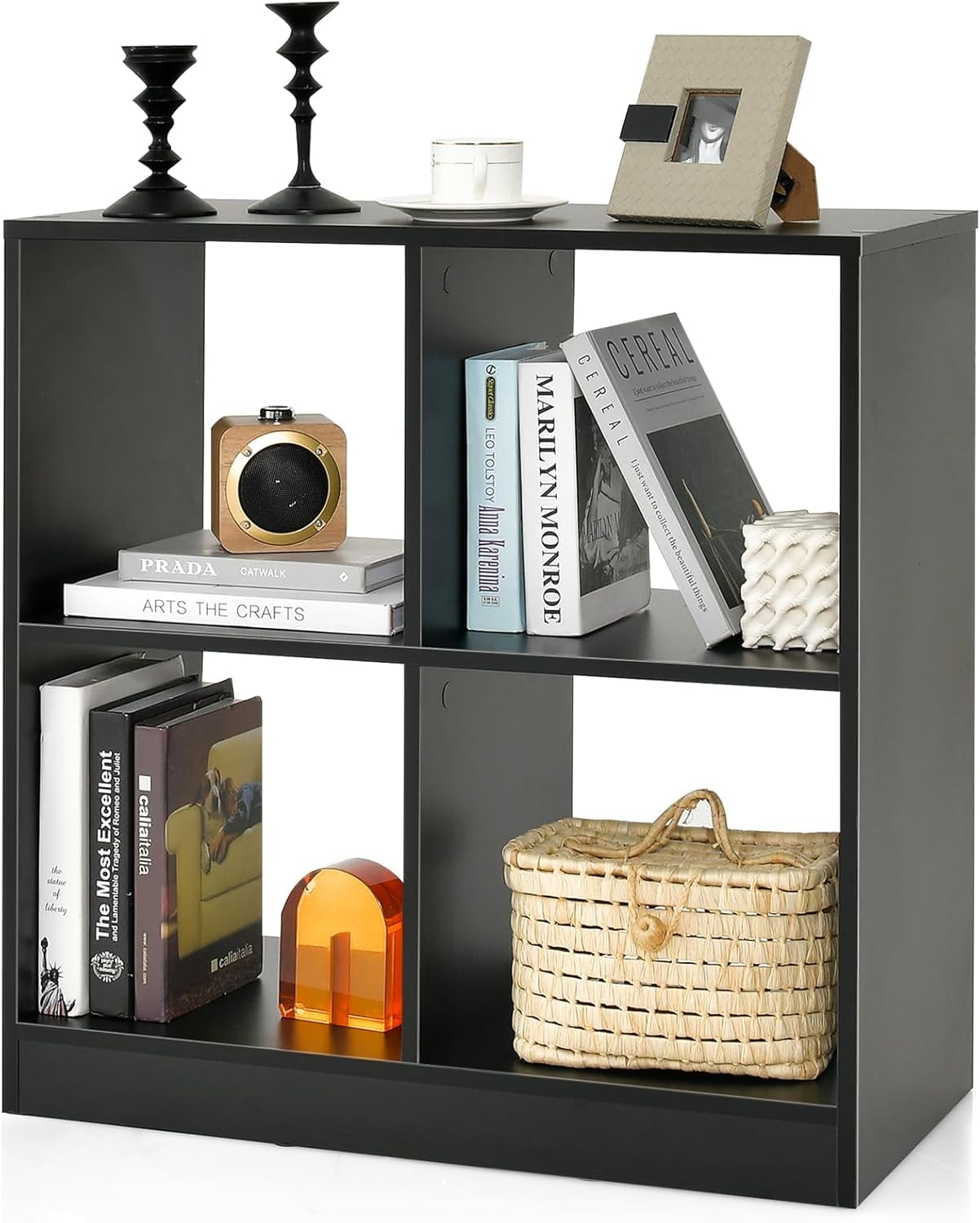 4-Cube Bookcase Black - 2-Tier Freestanding Open Bookshelf with Anti ...