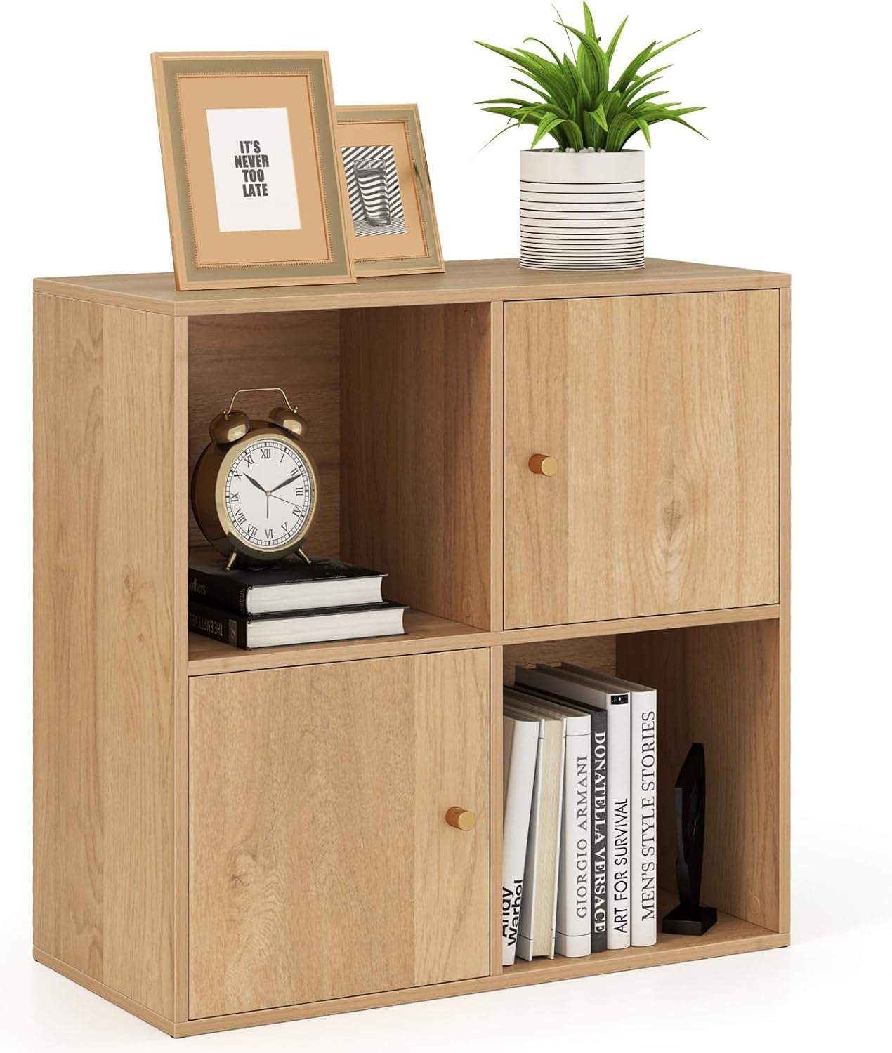 **4 cube bookcase with doors, 2-tier cubic book shelf with 2 open ...