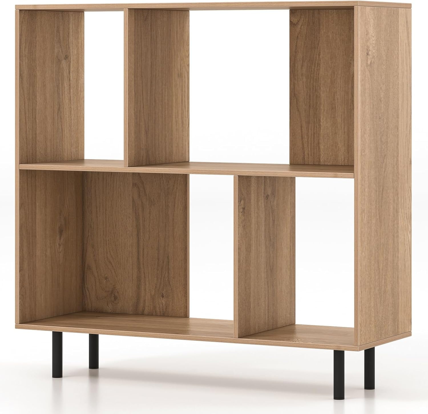 4 Cube Bookcase, Wood Storage Organizer with 4 Metal Legs, Bookshelf ...