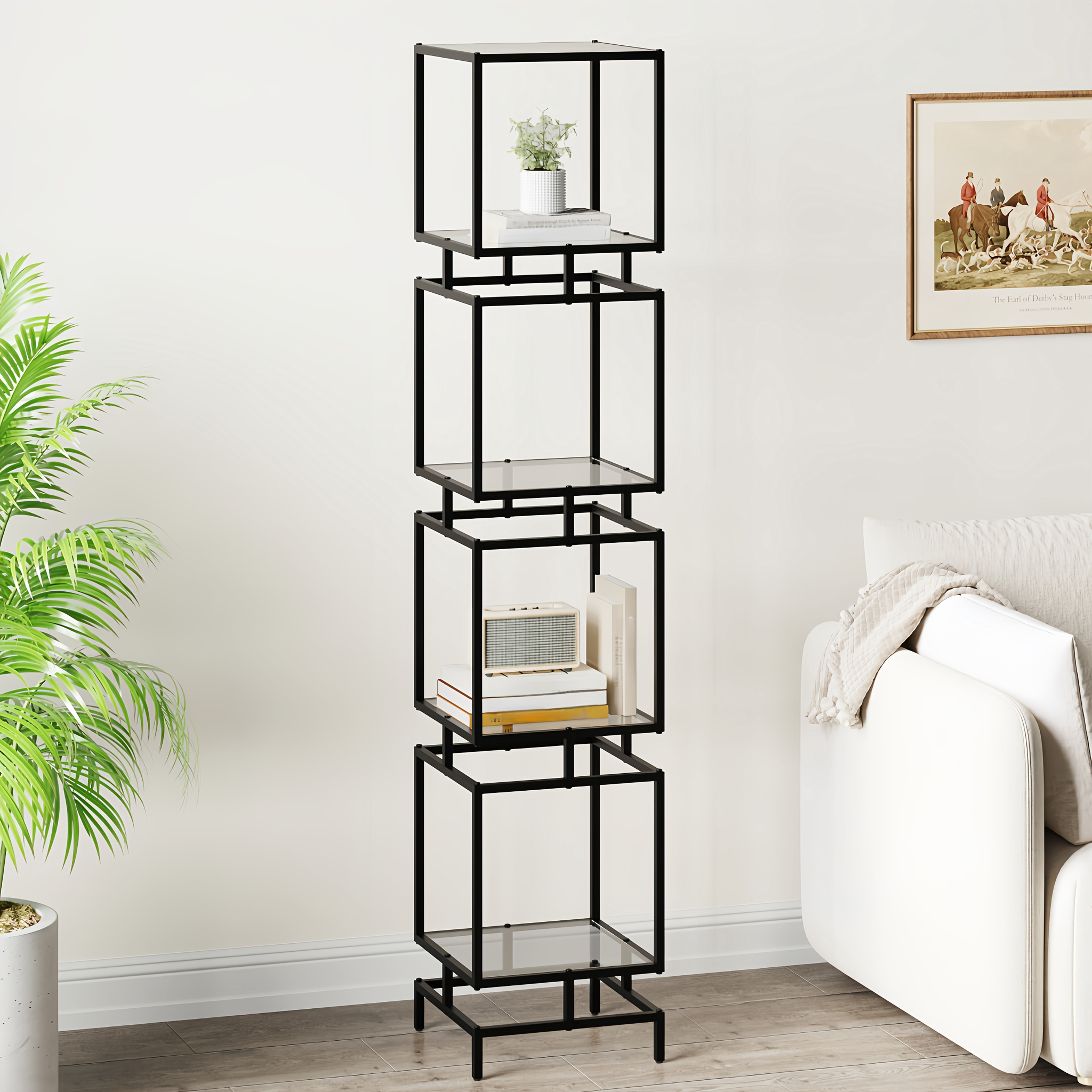 4-Cube Freestanding Shelf with Tempered Glass and Metal Frame - 4-Tier ...
