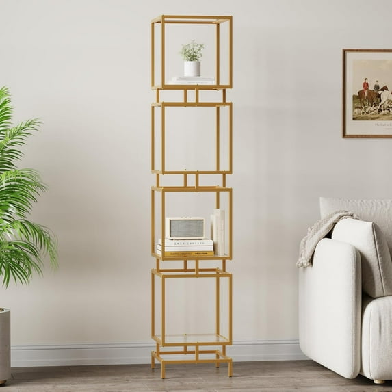 4 Cube Glass Shelf, 4-Tier Bookshelf, Display Shelf Rack, Metal Storage ...
