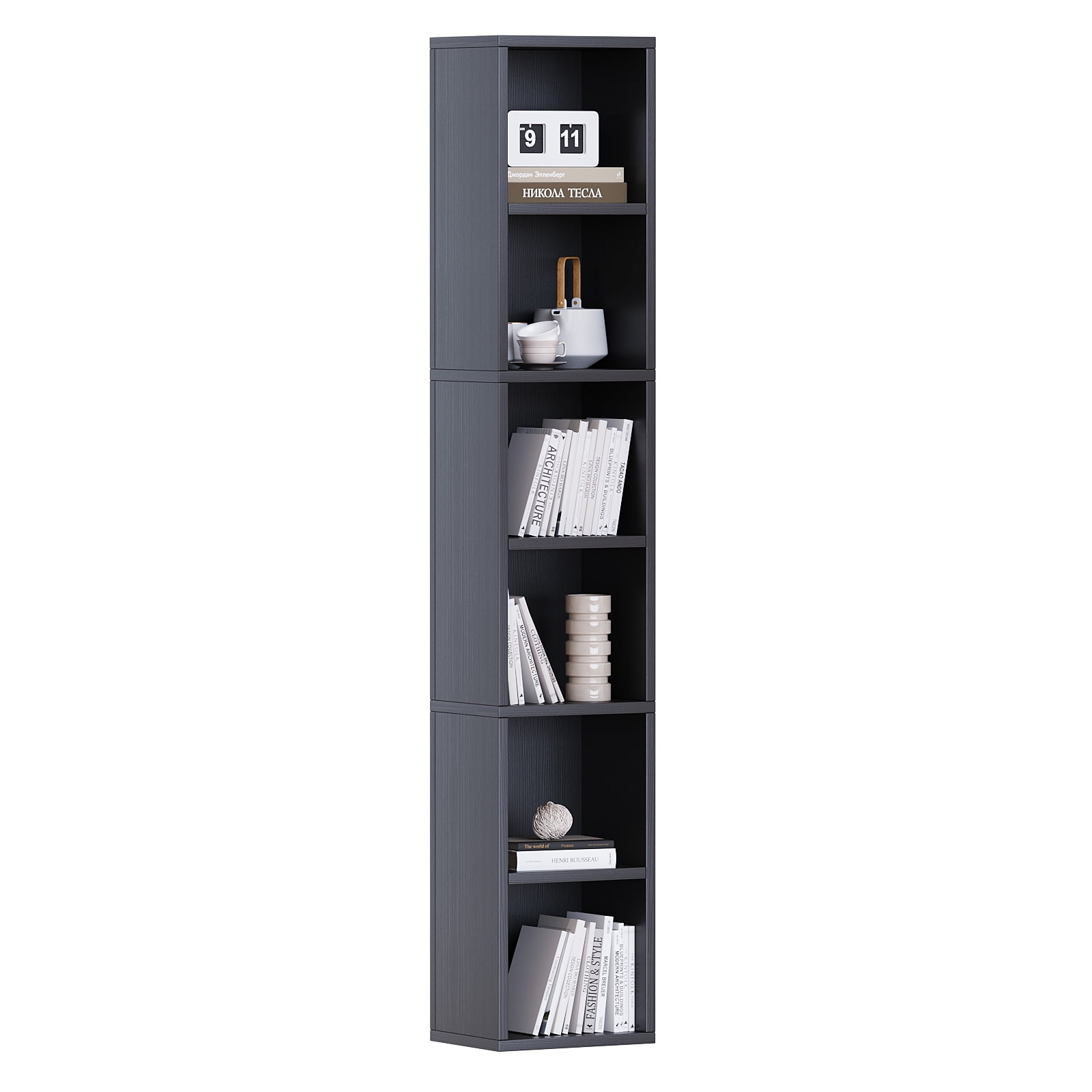 6 Cube Small Bookshelf, Narrow Storage Organizer Shelf, Wooden Corner ...