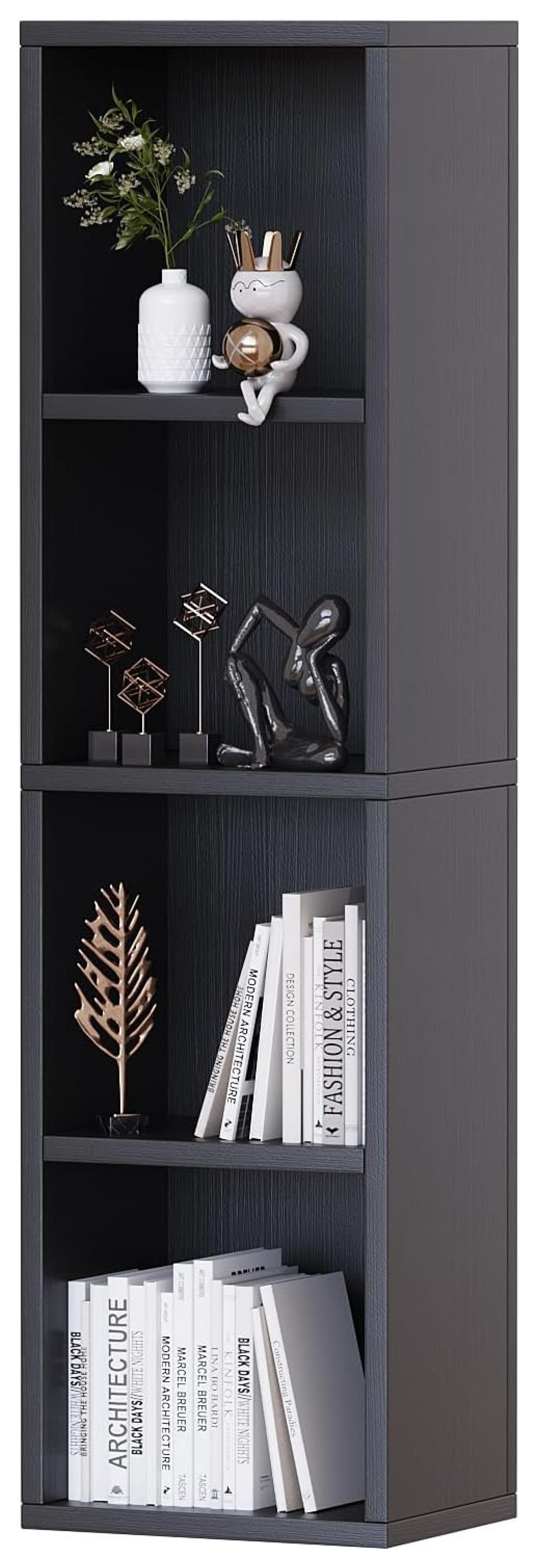 4 Cube Small Bookshelf, Narrow Storage Organizer Shelf, Wooden Corner ...