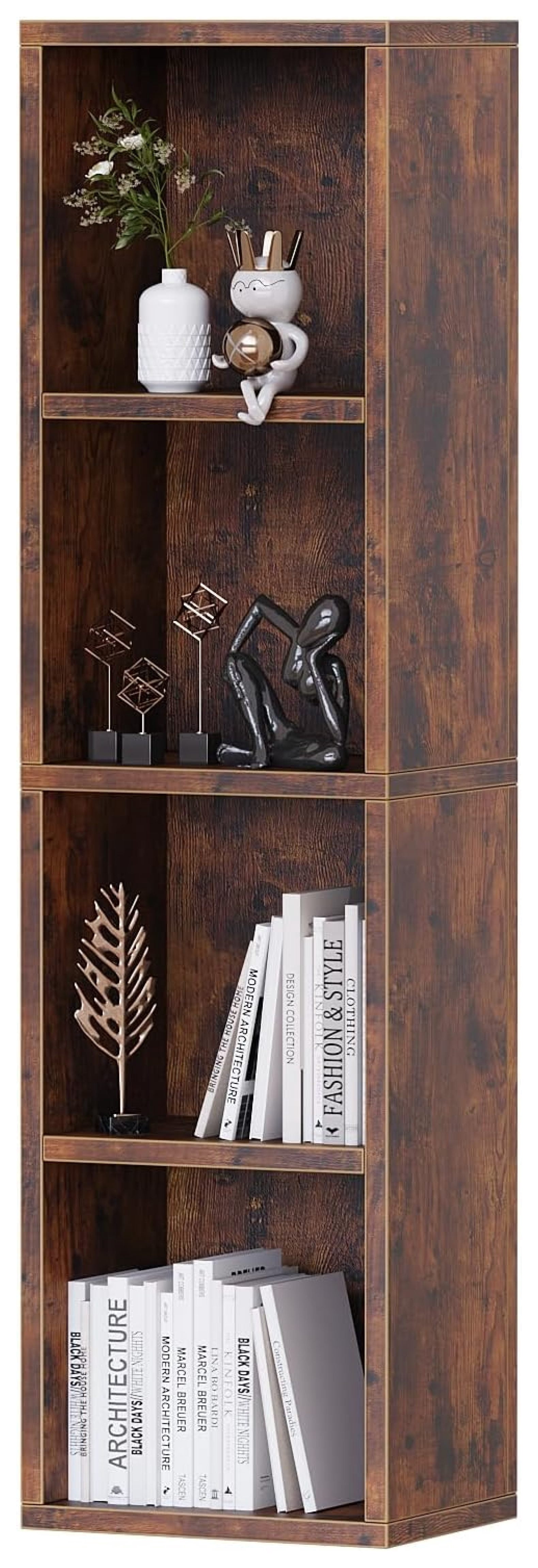 4 Cube Small Bookshelf, Narrow Storage Organizer Shelf, Wooden Corner ...