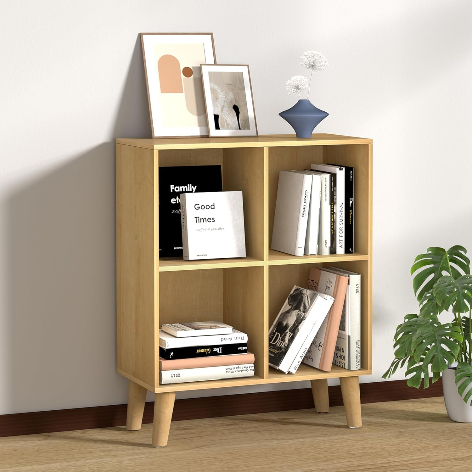 4 Cube Storage Organizer with Legs, 2 Tier Cube Low Bookcase ...