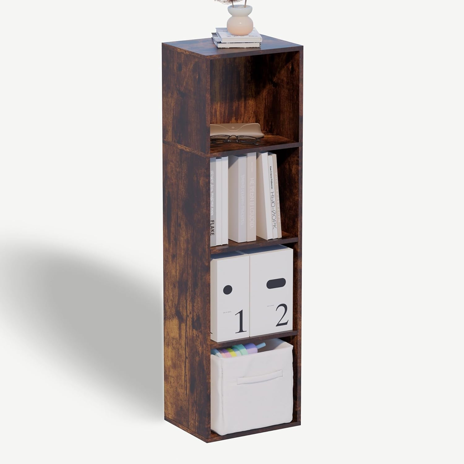 4 Cube Storage Organizer,Wooden Low Bookcase with Closed Back Panel ...