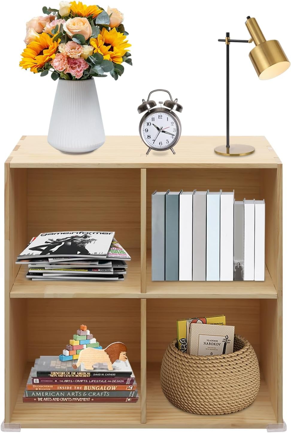 4 Cube Storage Shelf Organizer Bookshelf, 12in Deep Solid Wooden Cube ...