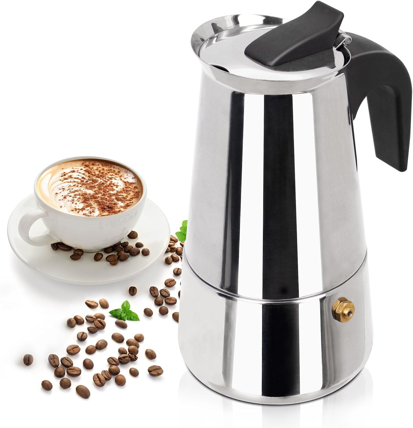 4 Cup 200ml Moka Pot Stainless Steel Espresso Coffee Maker Stovetop ...