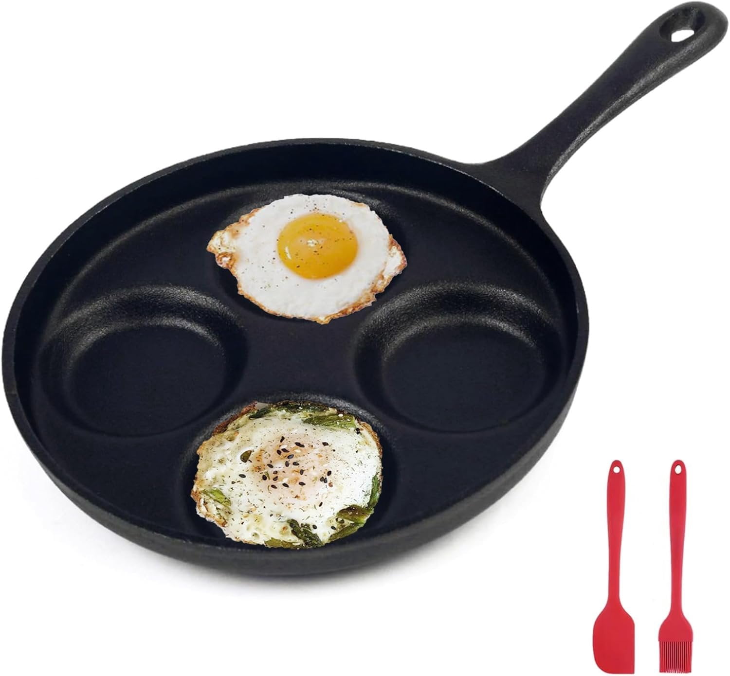 4-Cup Cast Iron Fried Egg Pan 9.5" Pancake Pan Burger Omelet Cooker ...