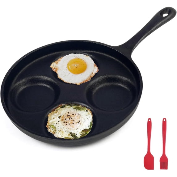 4-Cup Cast Iron Fried Egg Pan 9.5" Pancake Pan Burger Omelet Cooker ...