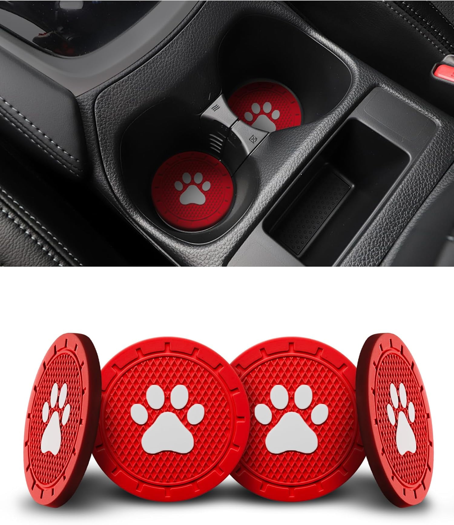 4 Cup Coasters, Universal Paw Print Non-Slip Cup Holder Inserts ...