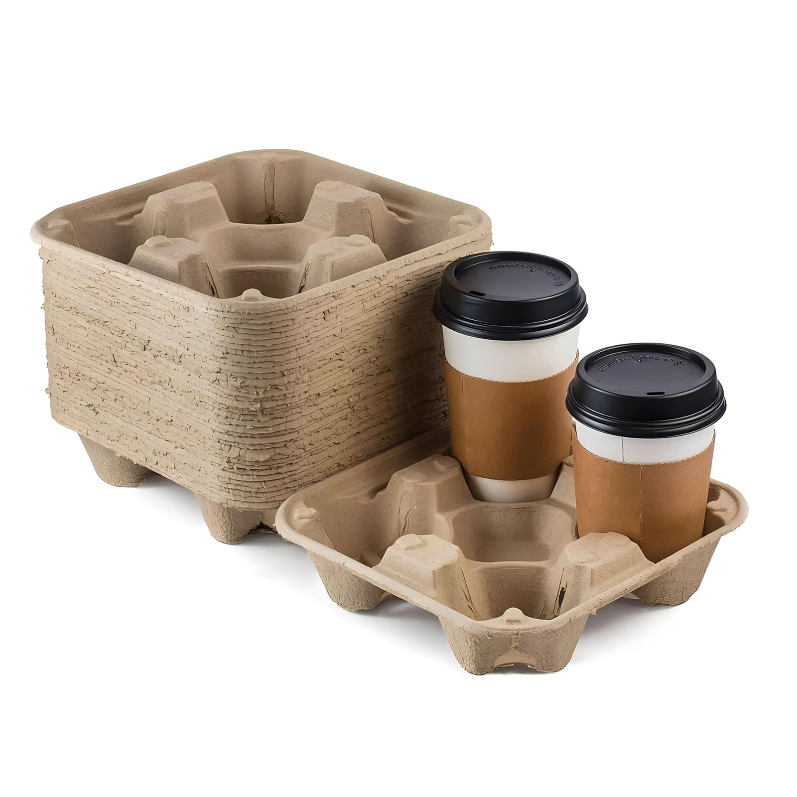 4-Cup Disposable Drink Carrier Trays, 25-Pack Compostable Pulp Fiber ...