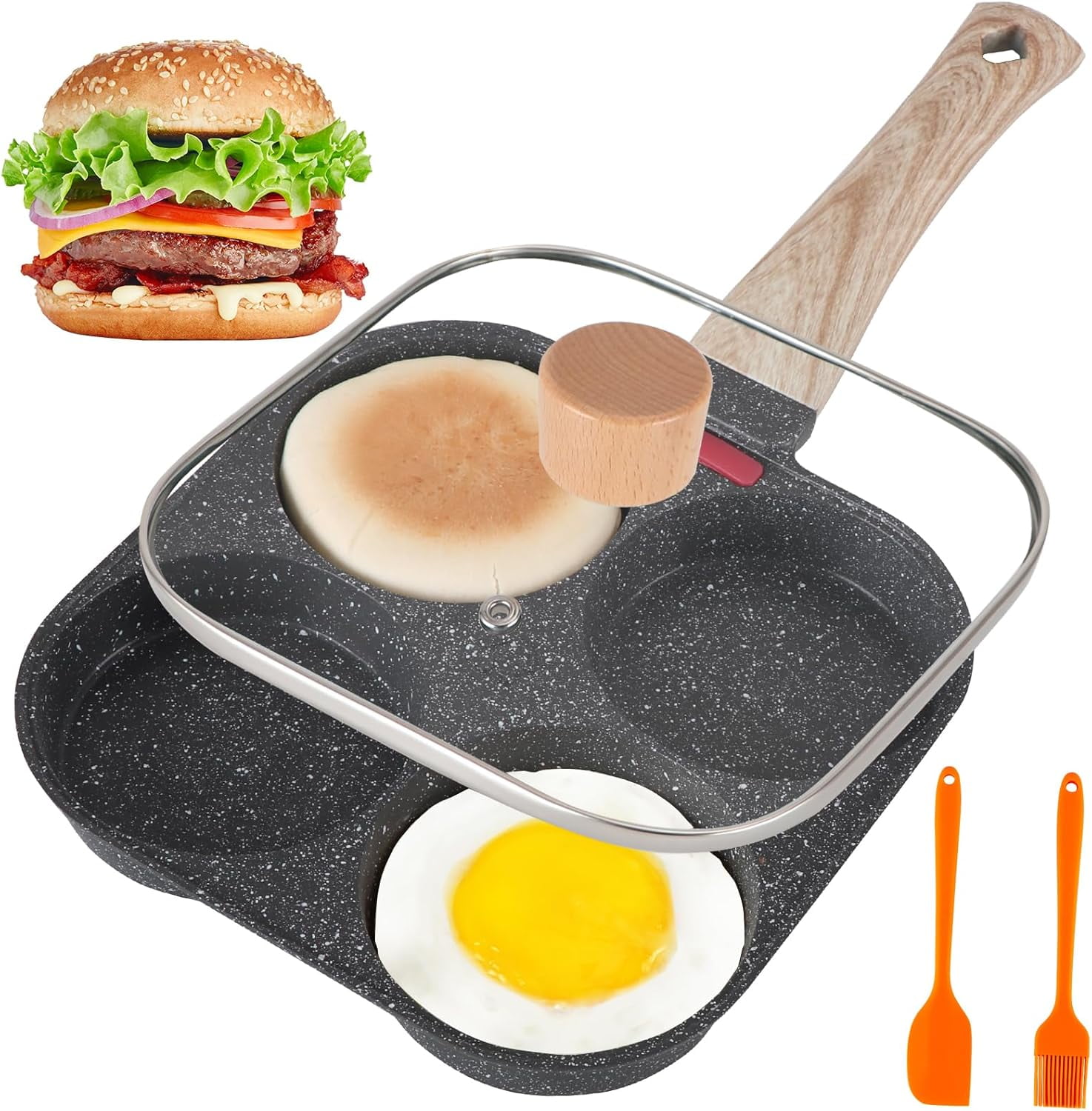 AHFLRTO 4 Cup Egg Pans Nonstick, Aluminum Omelette Pan with Lid ...