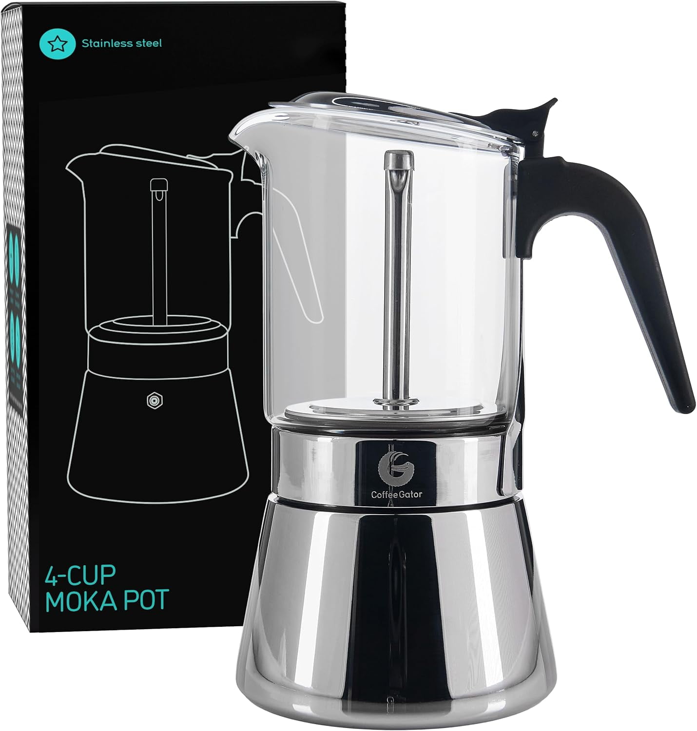 4 Cup Moka Pot, 6.7oz Stovetop Espresso Maker for Italian Coffee ...